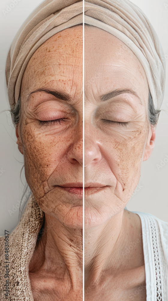 Before and after photos of an elderly woman's skin condition improving ...