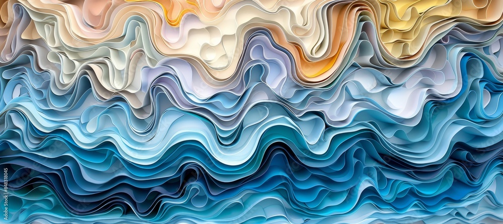 Blue and gold modern wave design with abstract organic patterns for ...