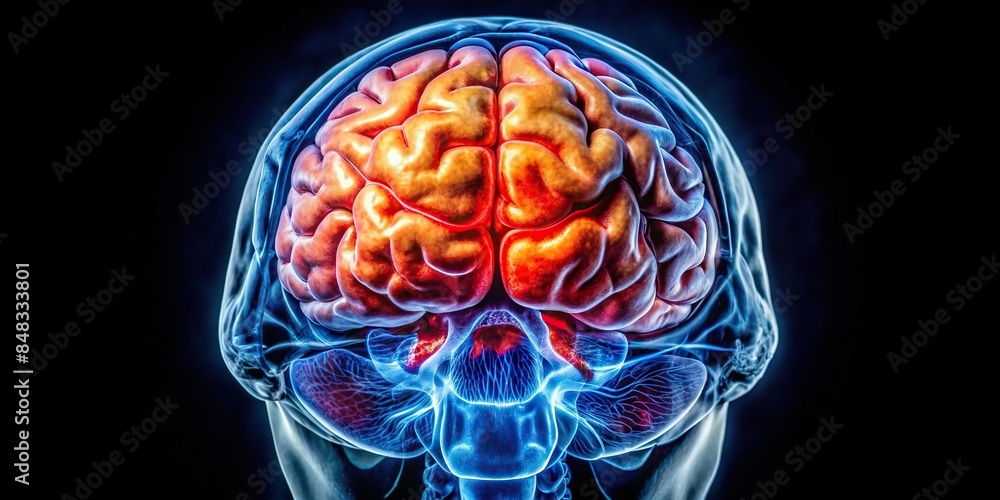 Close up of human brain scan showing frontal lobe damage, brain ...