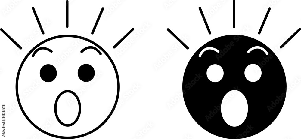 Surprised icons. Black and White Vector Icons. Surprised Face with Open Mouth. Emotions, Mental ...