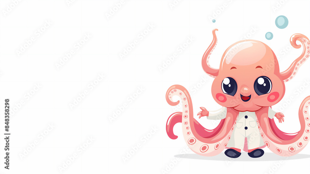 Isolated smiling cute pink Doctor Baby Octopus wearing white Lab coat ...
