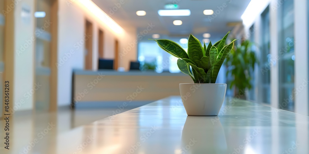 Office hallway reception desk for welcoming visitors and managing ...