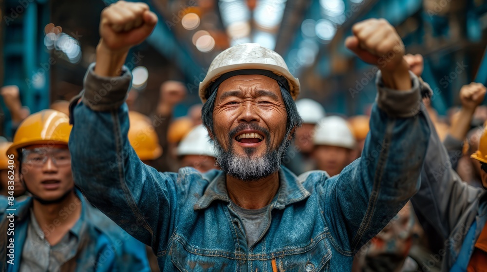 Workers at an industrial facility on strike. Individuals wearing ...