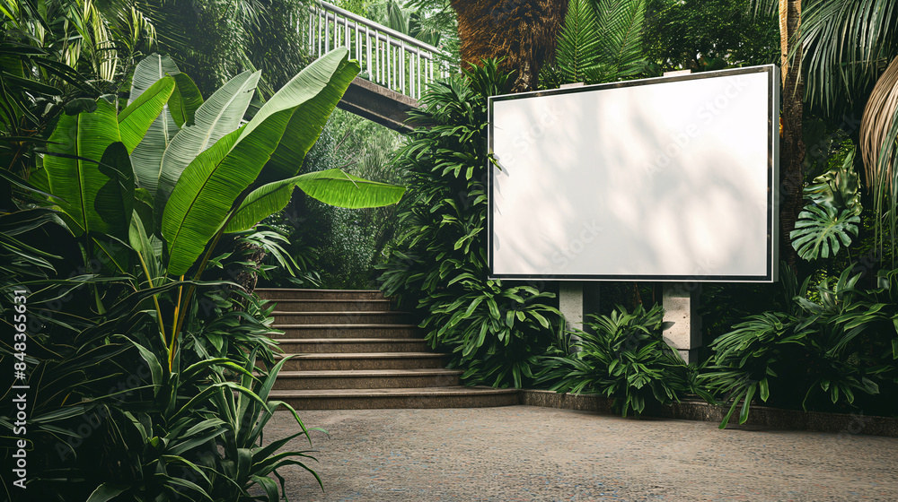 Outdoor Cinema Screen Set in a Lush Tropical Garden with Rich Greenery ...