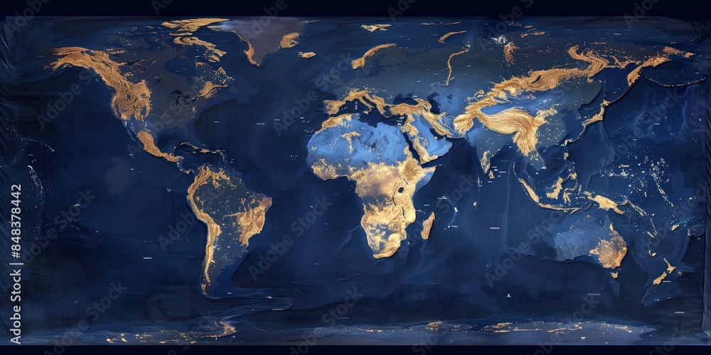 World map illustrating illuminated urban population density at night ...