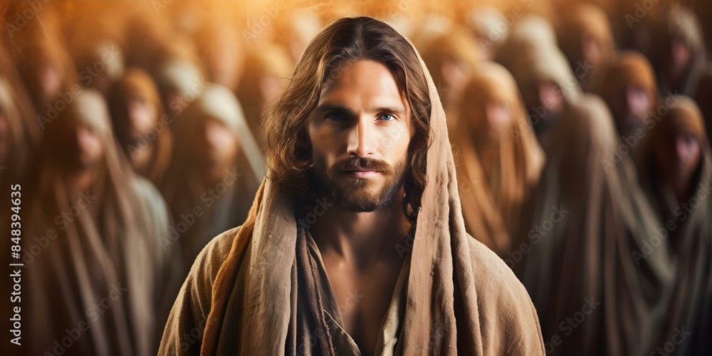 Banner portraying Jesus Christ as the savior of humanity. Concept Jesus ...