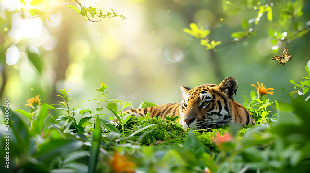 Tiger in the jungle with a jungle background. Tiger, jungle, wildlife ...