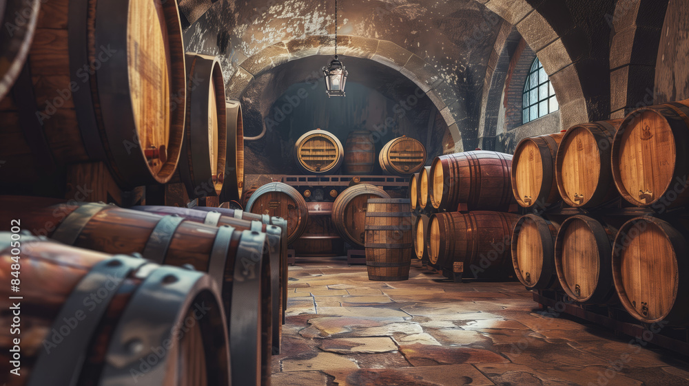 Vintage Barrels and Casks in Old Cellar: A Spanish Winery's Perfect ...