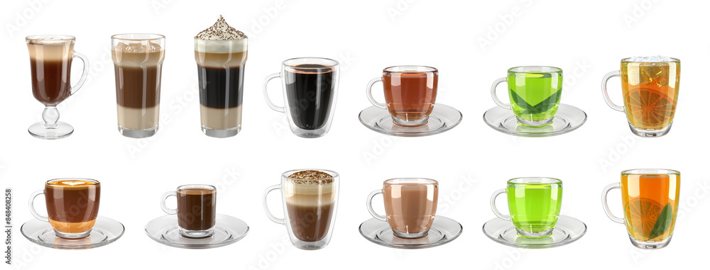 Set of types of coffee and tea. Samples of images of types of coffee ...