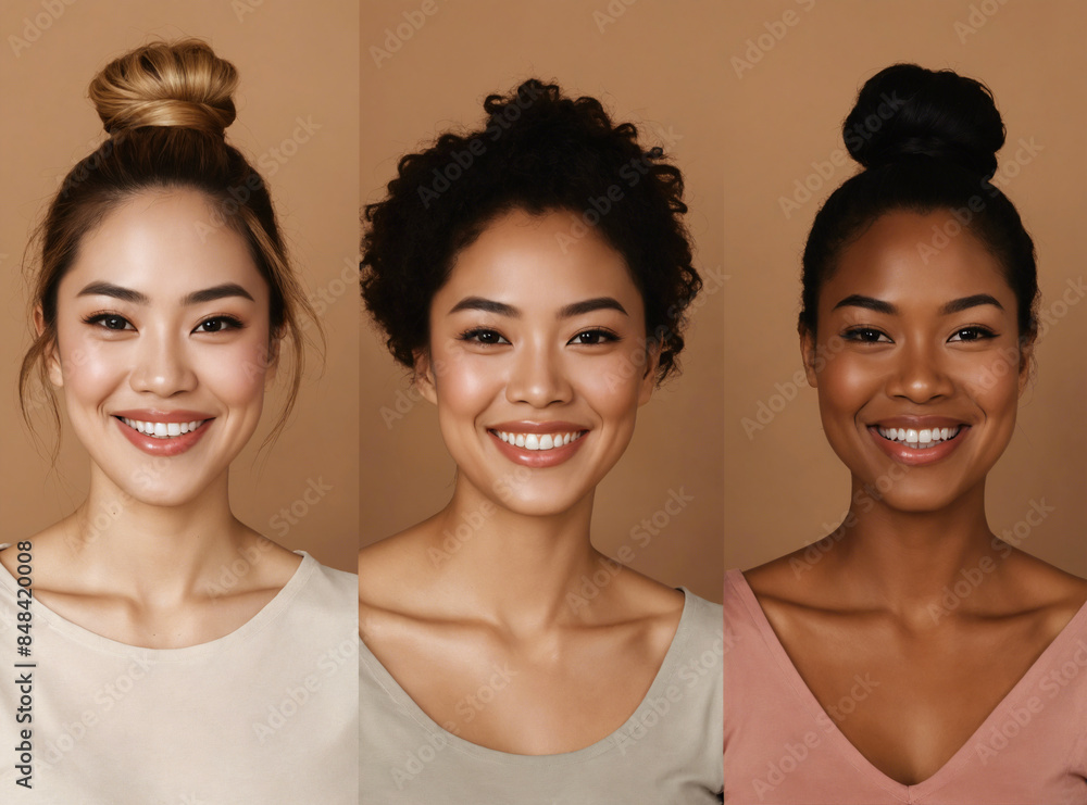 Collage of three different women smiling, women from various age and ...