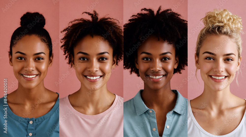 Collage of four different women smiling, women from various age and ...
