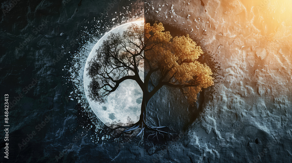 Ying yang concept of balance Yggdrasil tree of life norse mythology ...