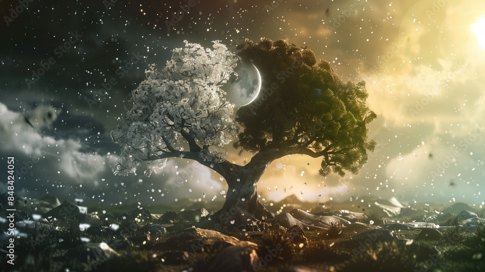 Ying yang concept of balance Yggdrasil tree of life norse mythology ...