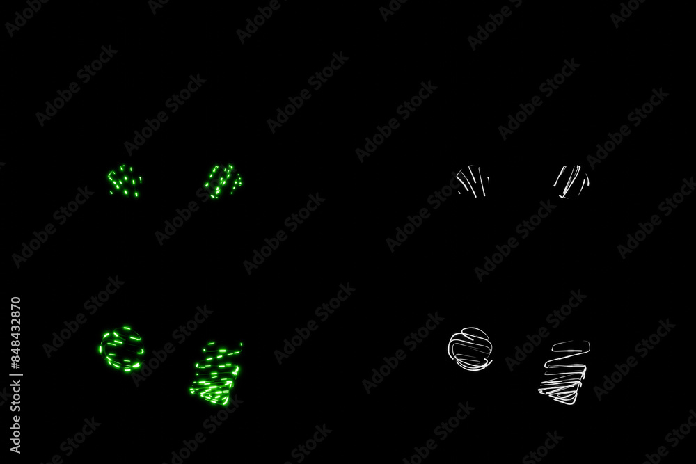 Punctuation marks made of many thin transparent tubes with green neon ...