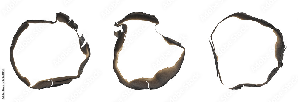 Set of isolated burnt edges of paper circles, round frame png burnt ...