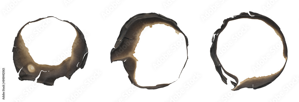 Set of isolated burnt edges of paper circles, round frame png burnt ...