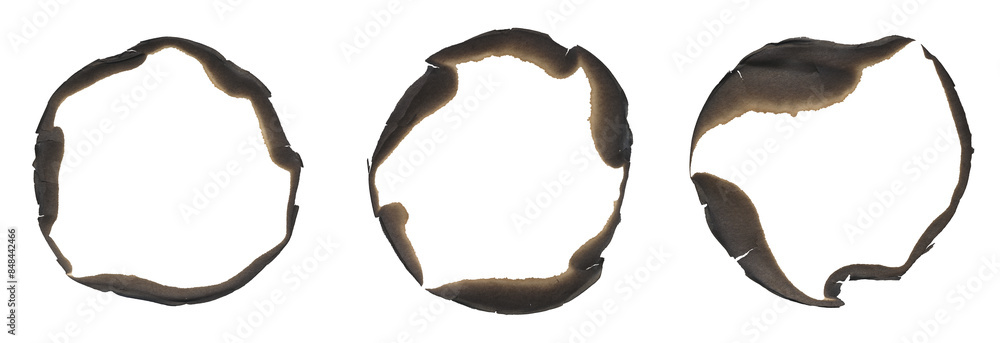 Set of isolated burnt edges of paper circles, round frame png burnt ...