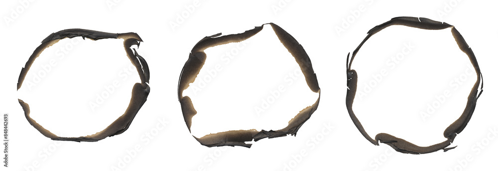 Set of isolated burnt edges of paper circles, round frame png burnt ...