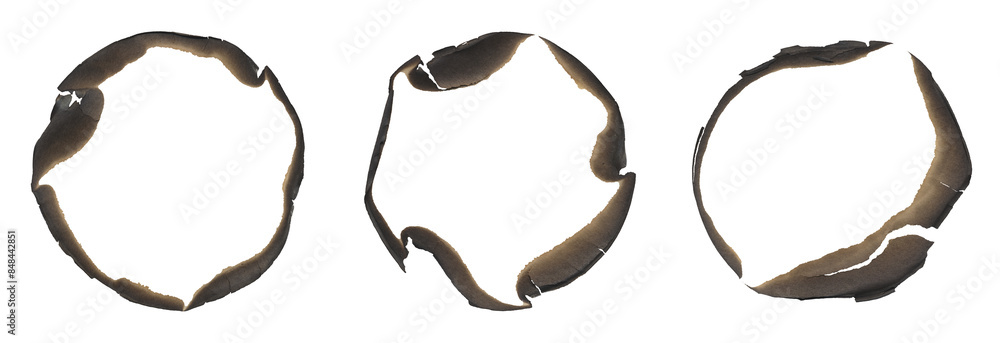 Set of isolated burnt edges of paper circles, round frame png burnt ...