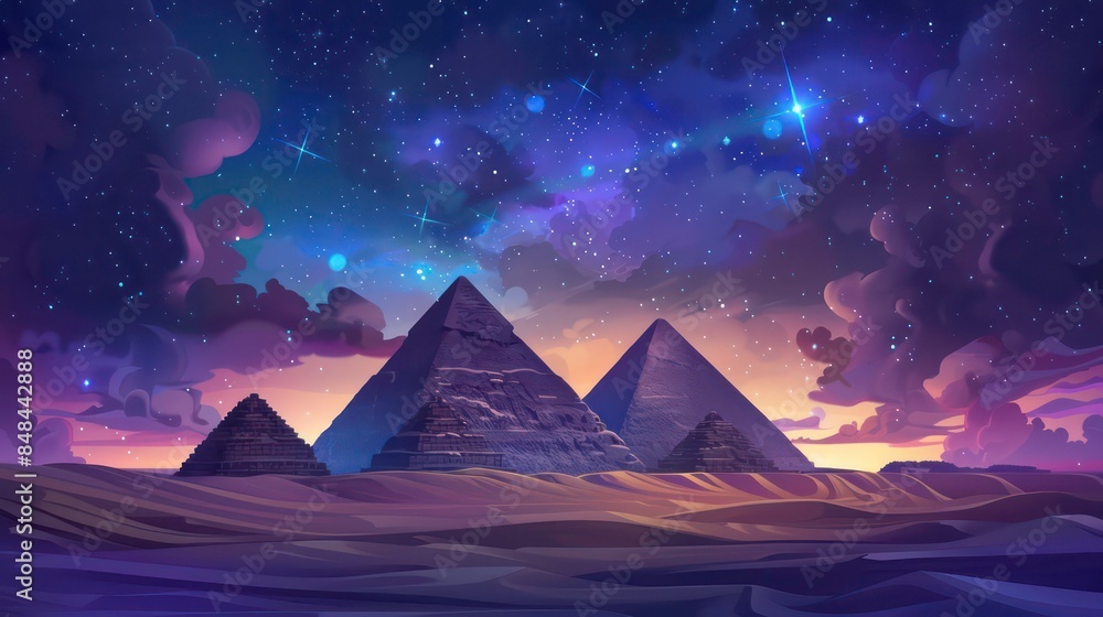 Pyramids in Egypt, pharaoh tomb complex on the Giza plateau illuminated ...