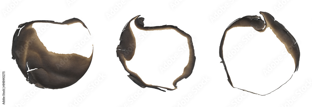 Set of isolated burnt edges of paper circles, round frame png burnt ...