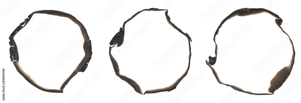 Set of isolated burnt edges of paper circles, round frame png burnt ...