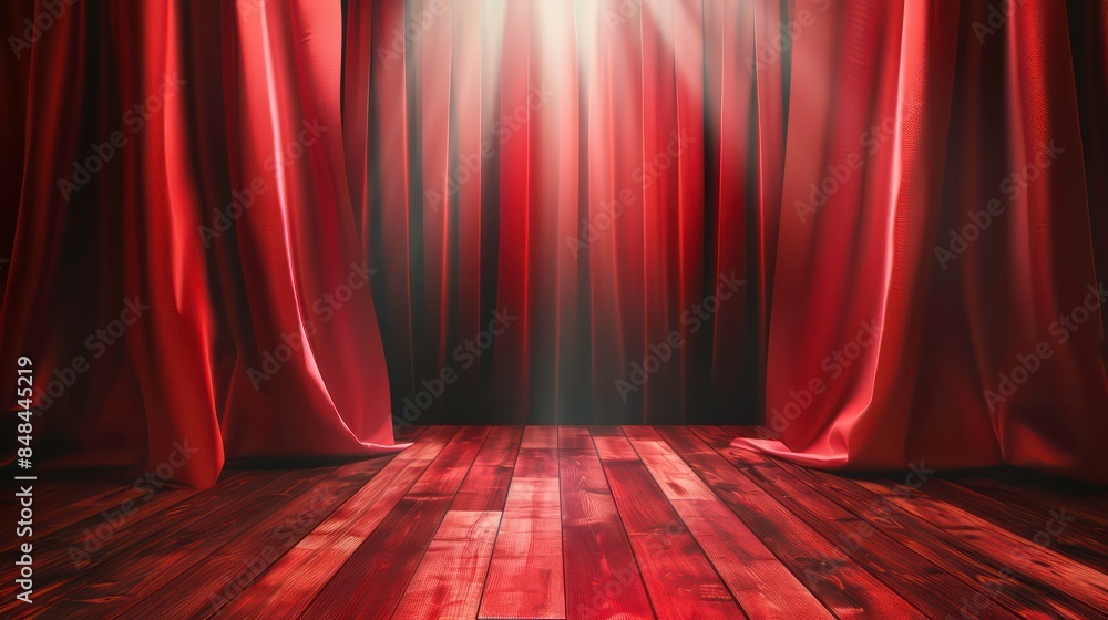 Red stage curtain and wooden floor realistic modern. Theatre, opera ...