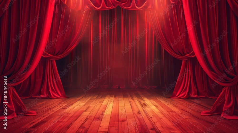 Red stage curtain and wooden floor realistic modern. Theatre, opera ...