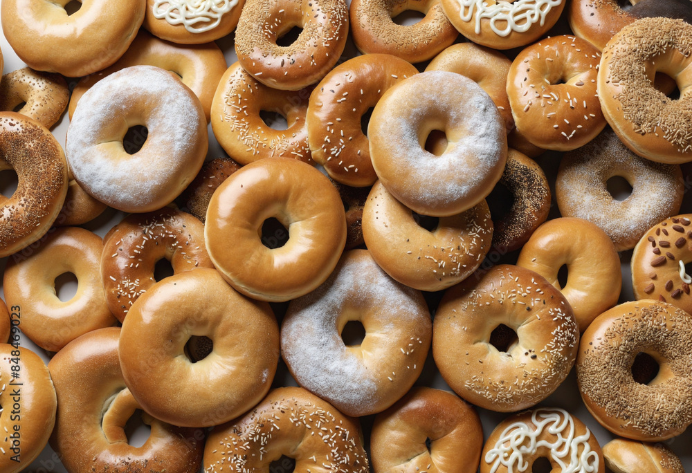 Generative AI creates a visually appealing layout of isolated bagels on ...