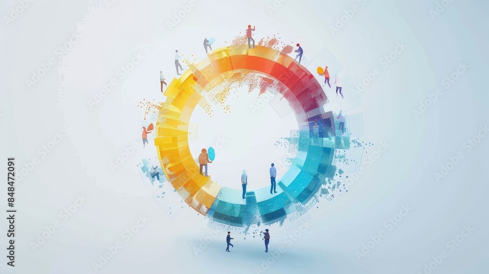 Poster Colorful circular infographic with diverse people working and ...