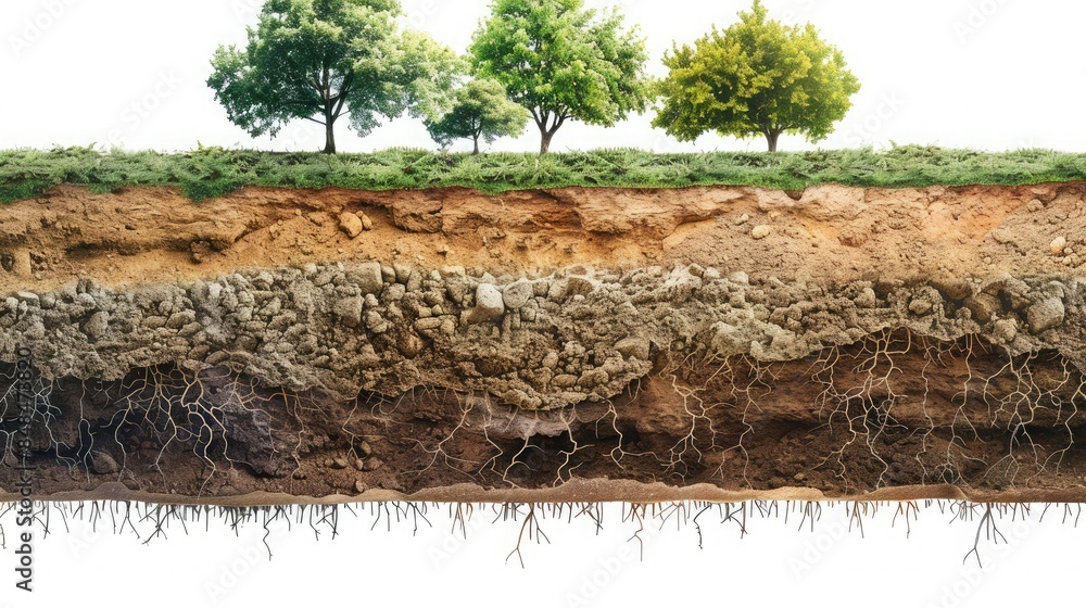 Cross section of soil showing different layers and textures, trees ...