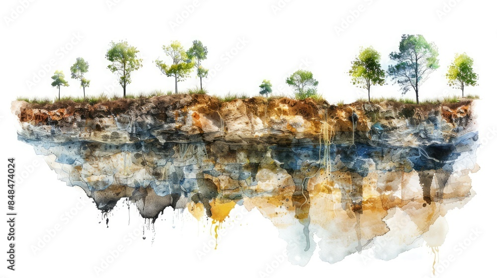 Cross section of soil showing different layers and textures, trees ...