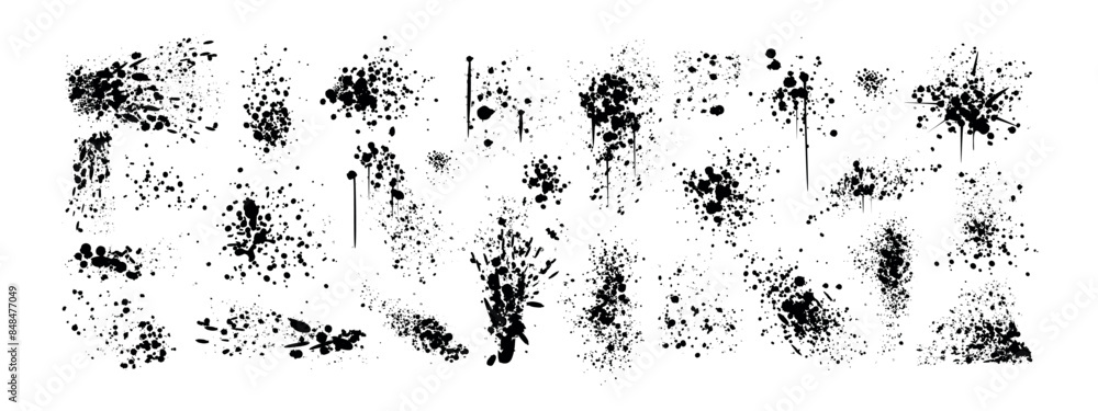 Spray paint drips, inky blots or splashes. Black splatters, graffiti ...