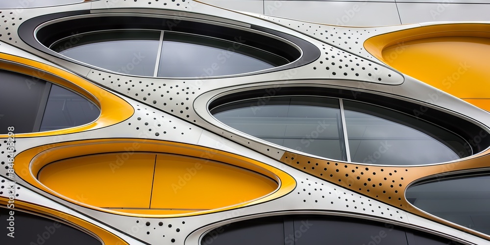 Modern architecture with abstract building facade design with oval and ...