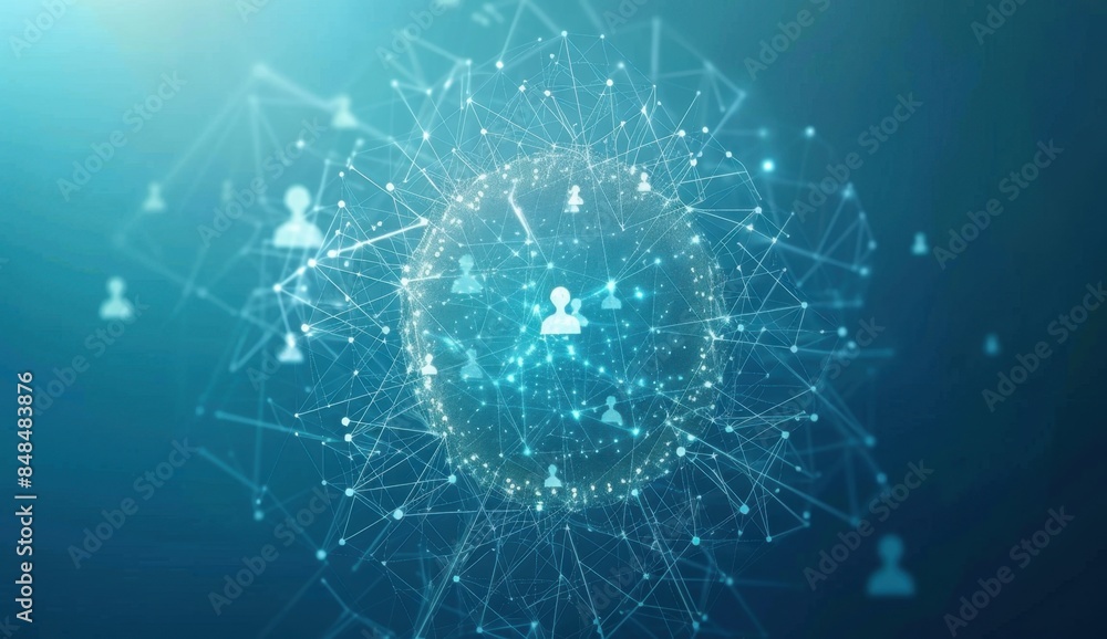 Abstract futuristic social network connection with people icon on blue ...