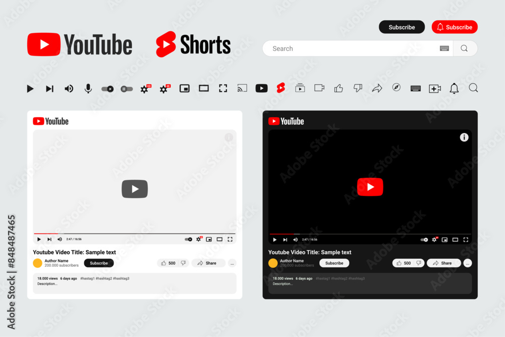 Youtube video app UI, realistic vector template Stock Vector | Adobe Stock