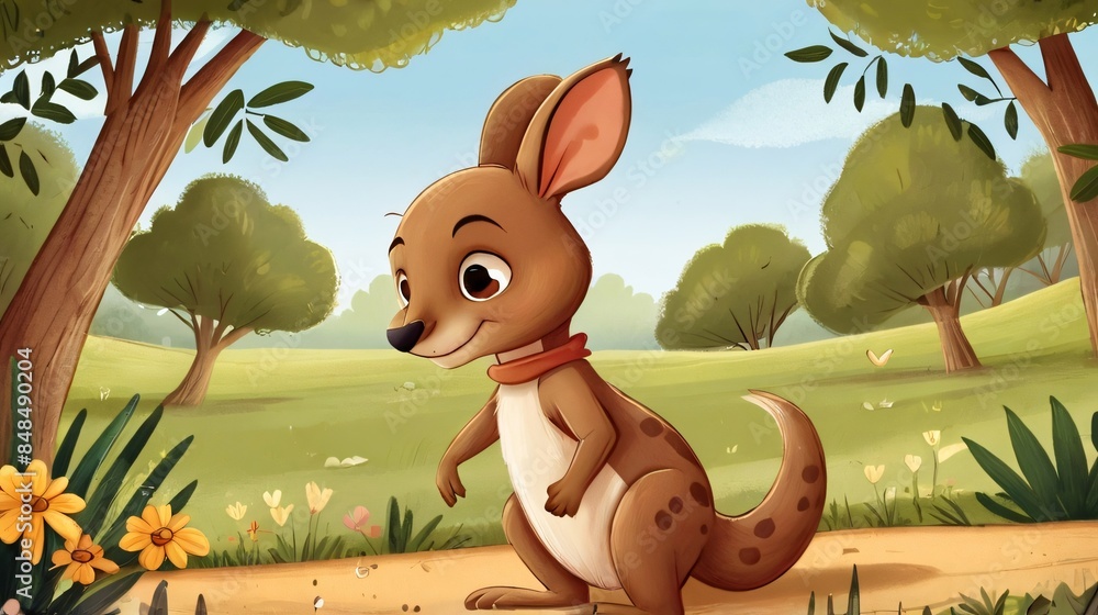 cartoon illustration of cute kangaroo in the forest Stock Illustration ...