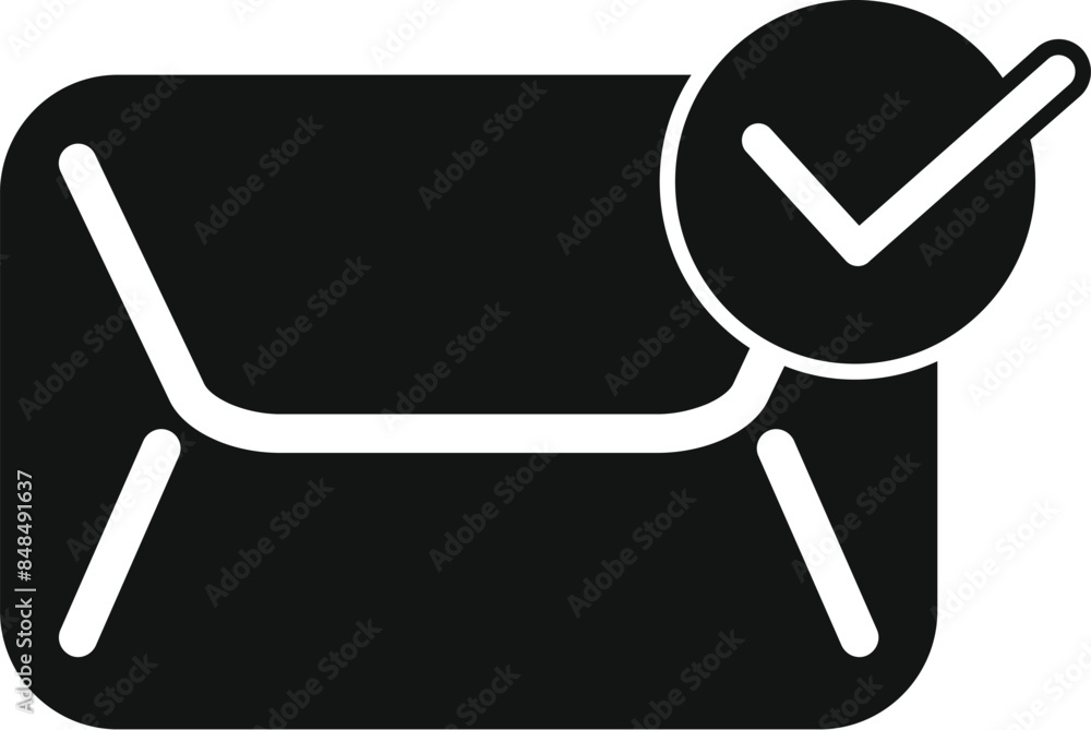 Simple vector icon of a black envelope with a validation symbol on it ...