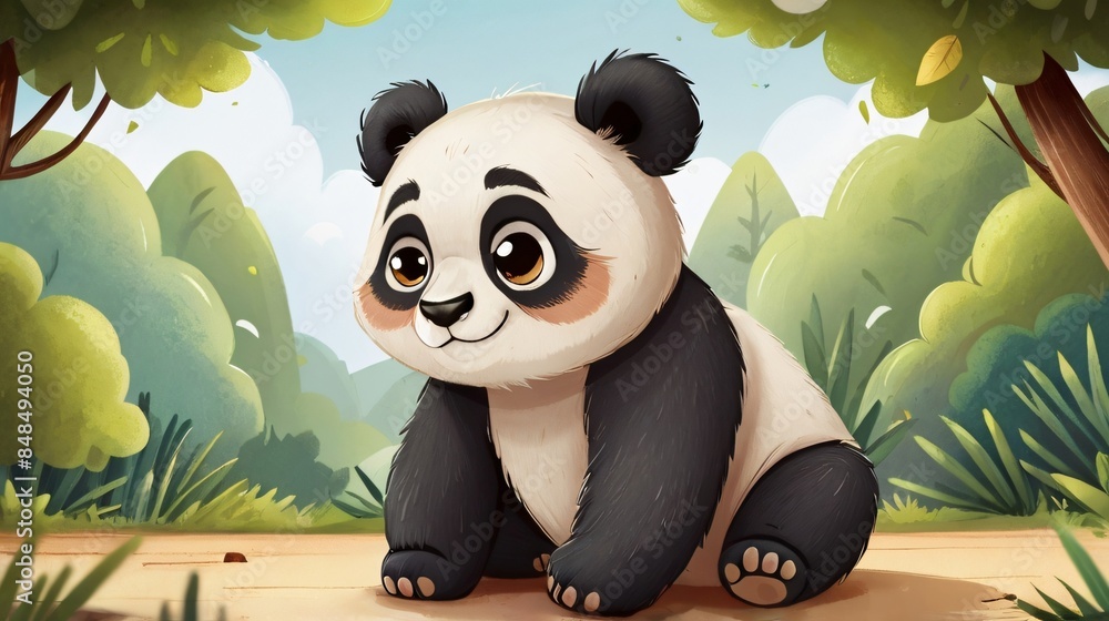 cartoon illustration of cute little panda in the park zoo Stock ...