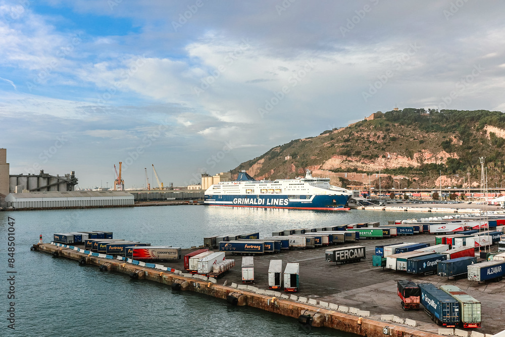 Barcelona, Spain - December 1, 2023: Panoramic view of cargo port in ...