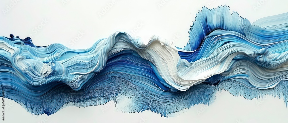 blue wavy ribbon made of paint, gracefully flowing across a crisp white ...