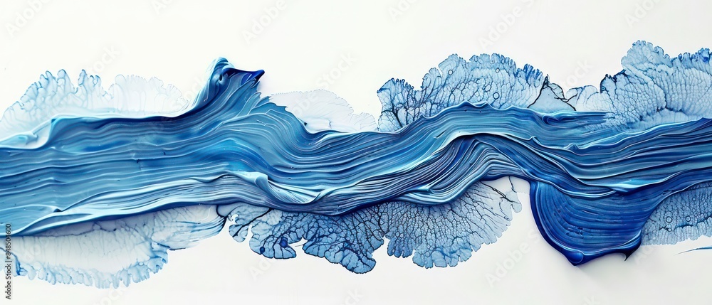 blue wavy ribbon made of paint, gracefully flowing across a crisp white ...