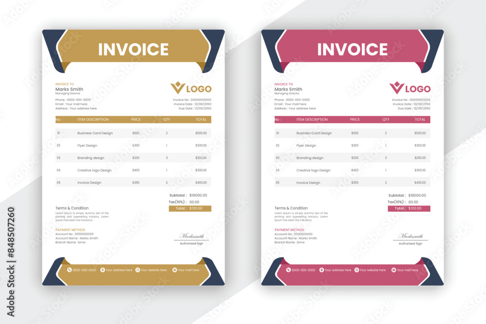 Customizable Invoice Layout with pdf, word, excel, doc, sheet, form ...