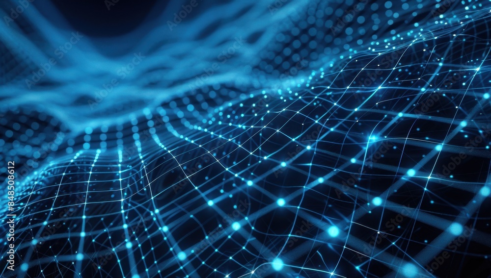 Abstract blue glowing background with light effect and grid pattern ...