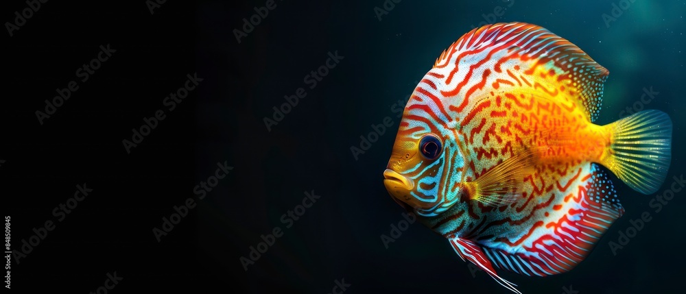 Discus colorful tropical fish prized for their vibrant patterns and ...