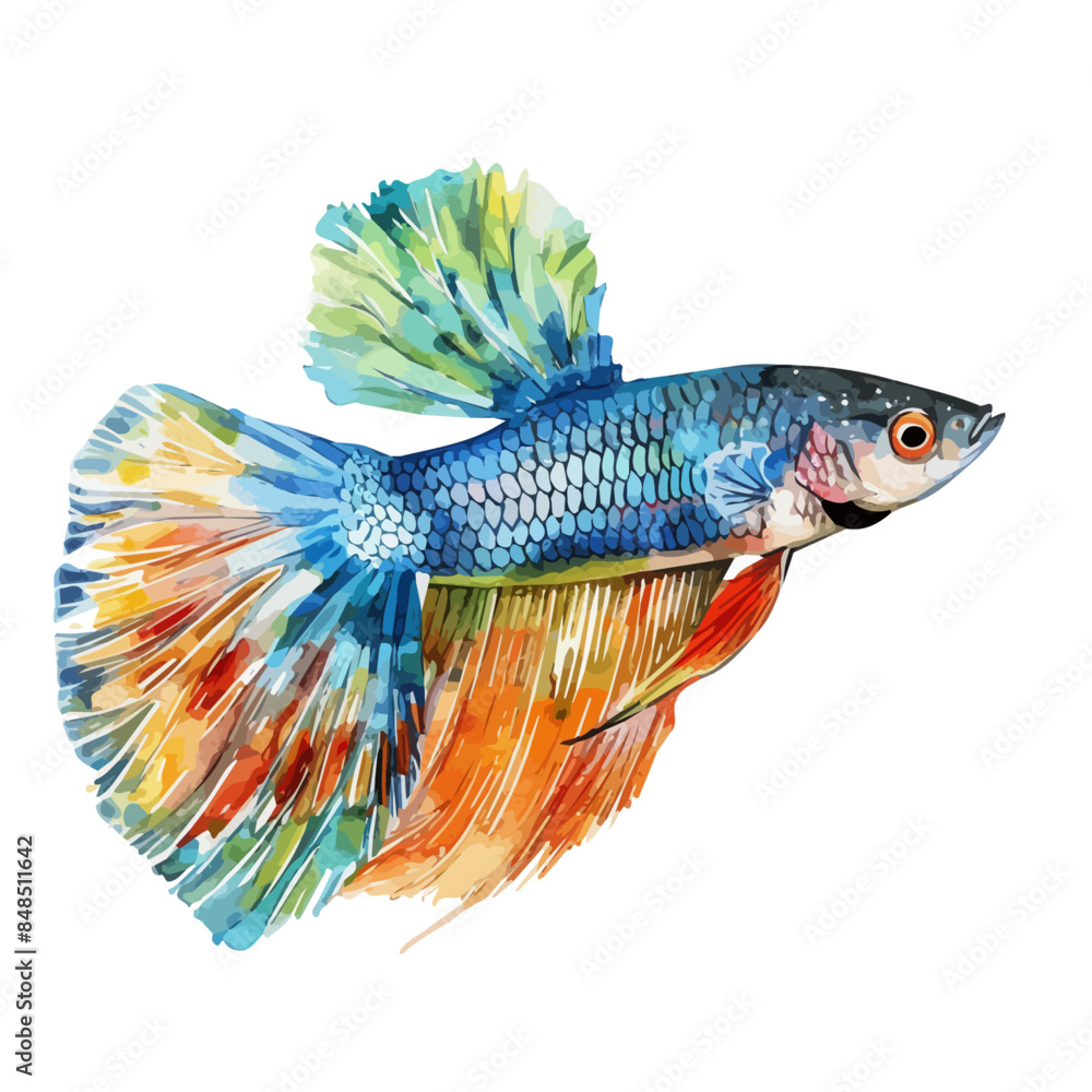 Watercolor vector of a guppy fish, isolated on a white background ...