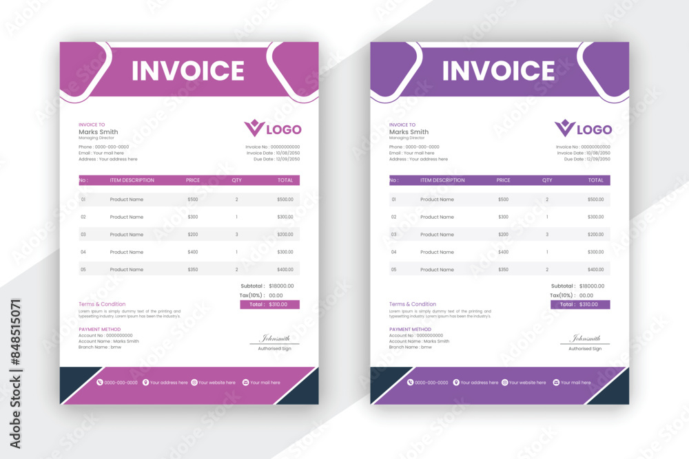 Customizable Invoice Layout with pdf, word, excel, doc, sheet, form ...