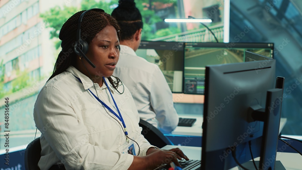 African american operator gathers gps coordinates and data for the ...