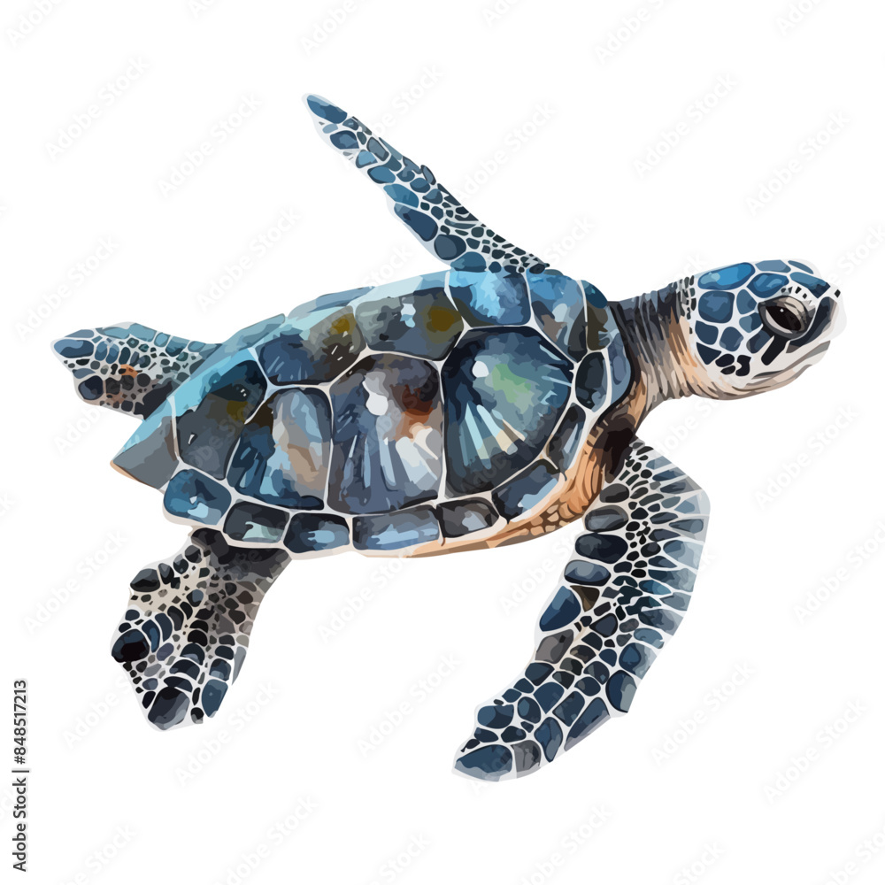 Watercolor vector of a sea turtle, isolated on a white background ...