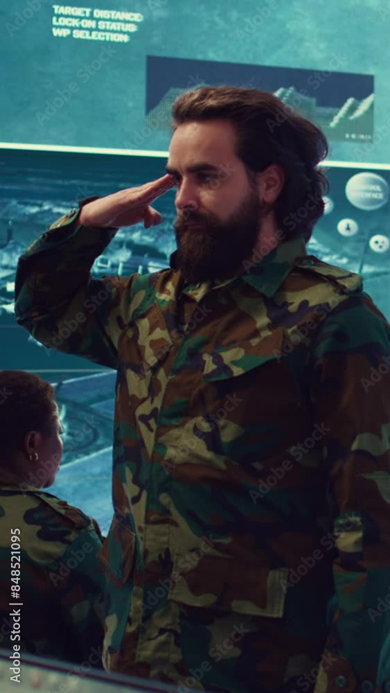 Vertical Video Sergeant presenting his salute with respect for the ...